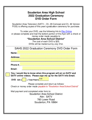 Fillable Online SAHS Graducation DVD Order Form Fax Email Print - pdfFiller
