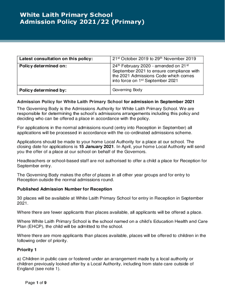 Fillable Online White Laith Primary School - Email Format Fax Email ...