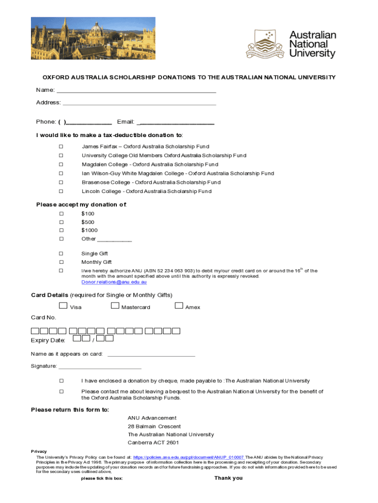Fillable Online rsc anu edu #Oxford Australia Donation form ANU.docx ...