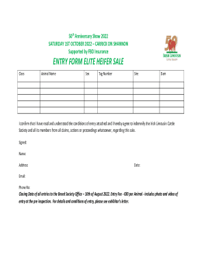 Fillable Online ENTRY FORM ELITE HEIFER SALE Fax Email Print - pdfFiller