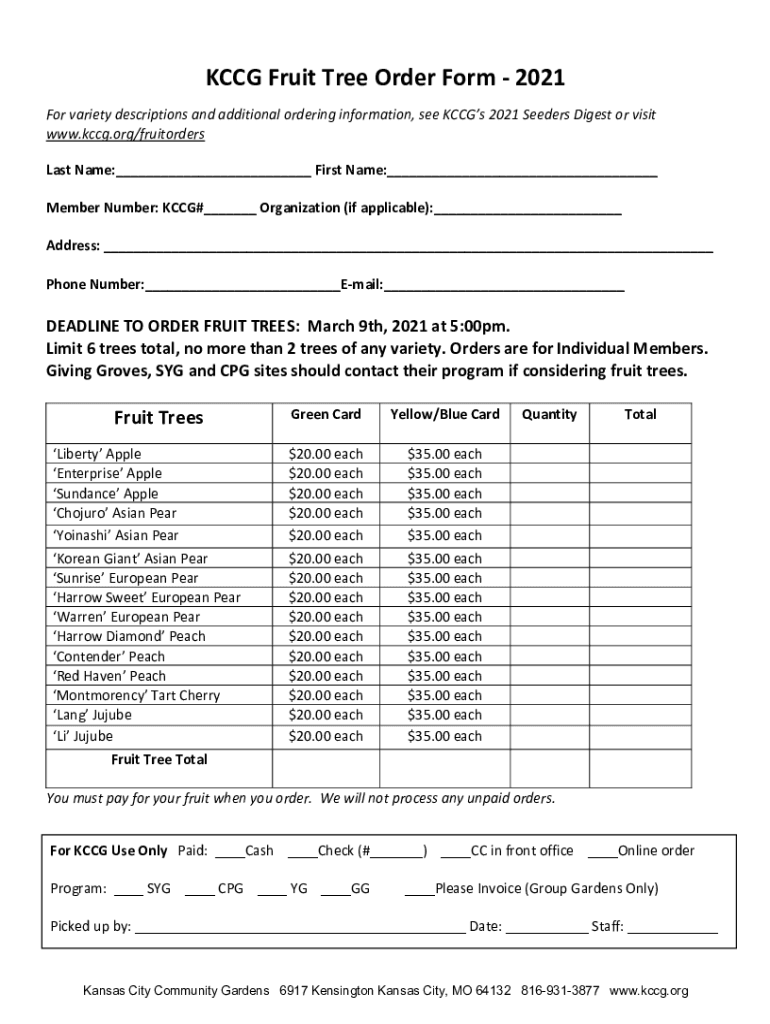 Fillable Online Fruit Order (Confirmation) - Kansas City Community ...