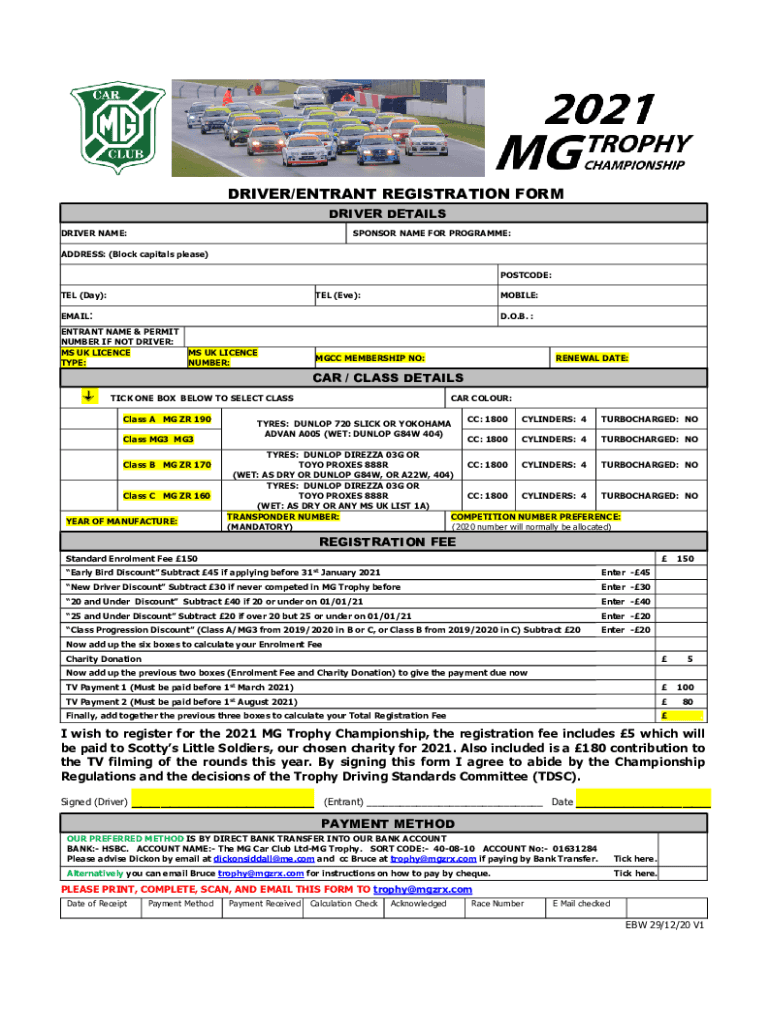 Fillable Online DRIVER/ENTRANT REGISTRATION FORM Fax Email Print - pdfFiller