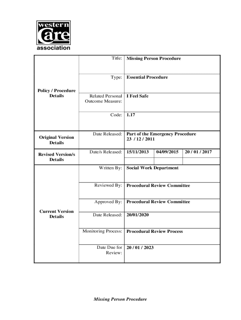 Fillable Online Missing Person Procedure Fax Email Print - pdfFiller
