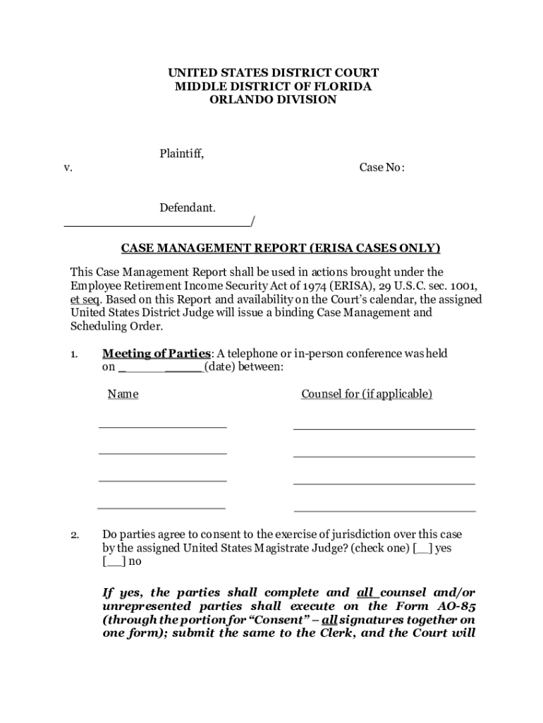 Fillable Online ERISA Claim Review Case Management Report Fax Email ...