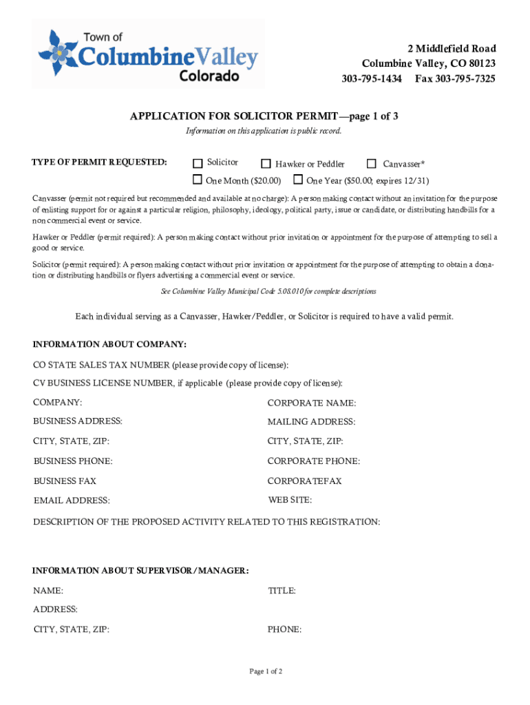 Fillable Online Application for Solicitor Permit Fax Email Print ...