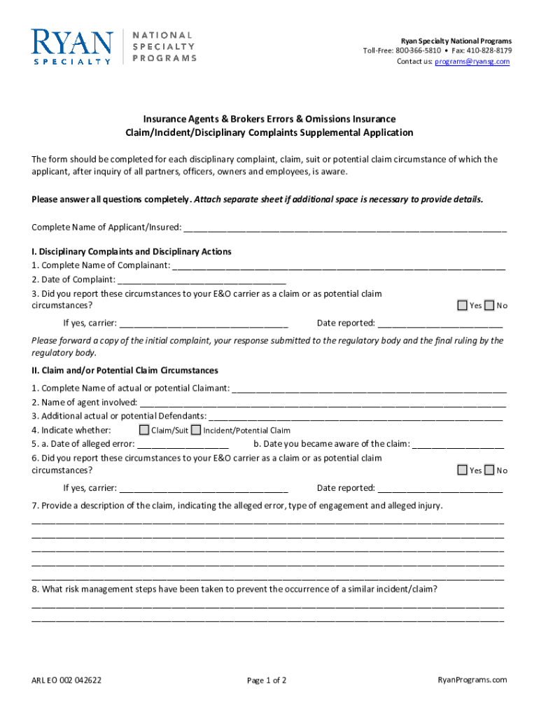 Fillable Online Claim/Incident/Disciplinary Complaints Supplemental ... Fax Email Print - pdfFiller