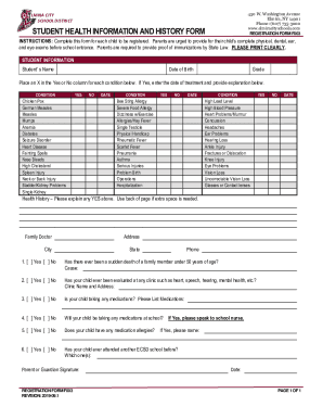 Fillable Online STUDENT HEALTH INFORMATION AND HISTORY FORM ...