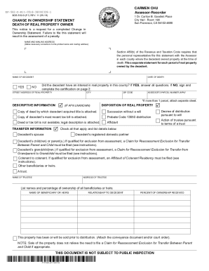 Fillable Online Change in Ownership Statement, Death of Real Property ...