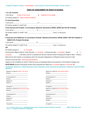 Fillable Online DEED OF ASSIGNMENT OF RIGHT OF BURIAL Fax Email Print ...