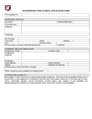 Fillable Online buckingham town council application form Fax Email ...