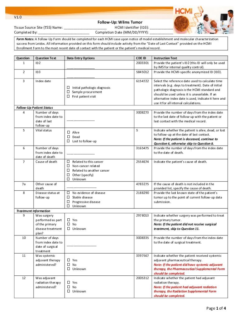 Fillable Online ocg cancer Follow-Up: Wilms Tumor Page 1 of 4 Fax Email ...