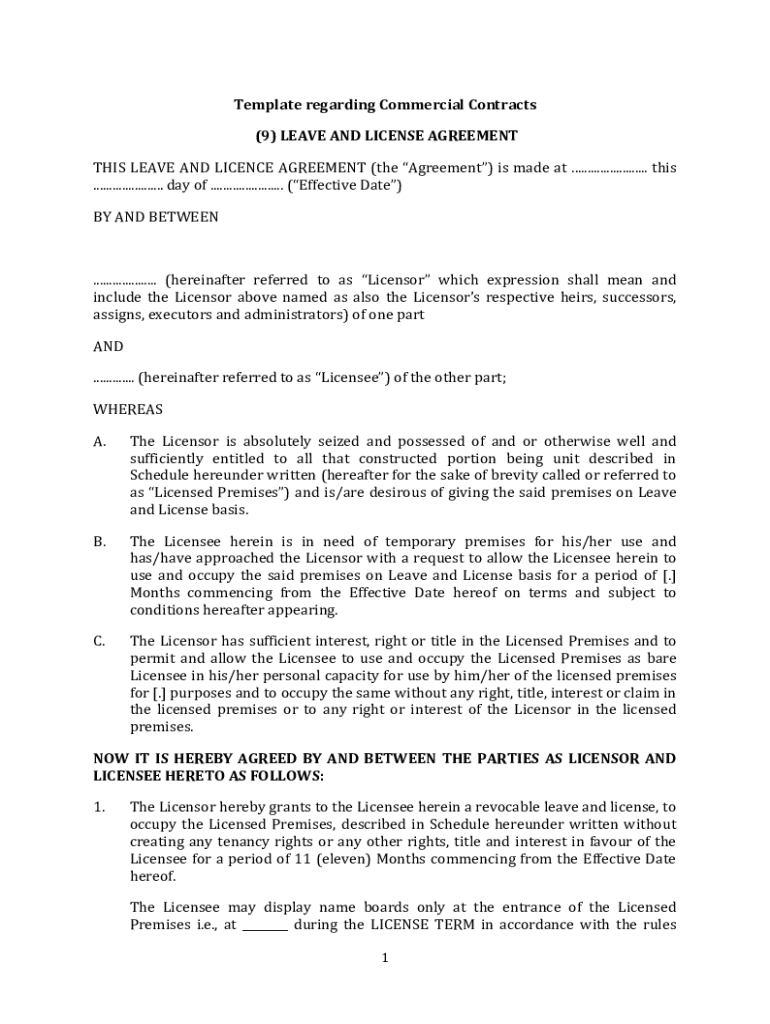 Fillable Online Leave and License Agreement format- Download free legal ...