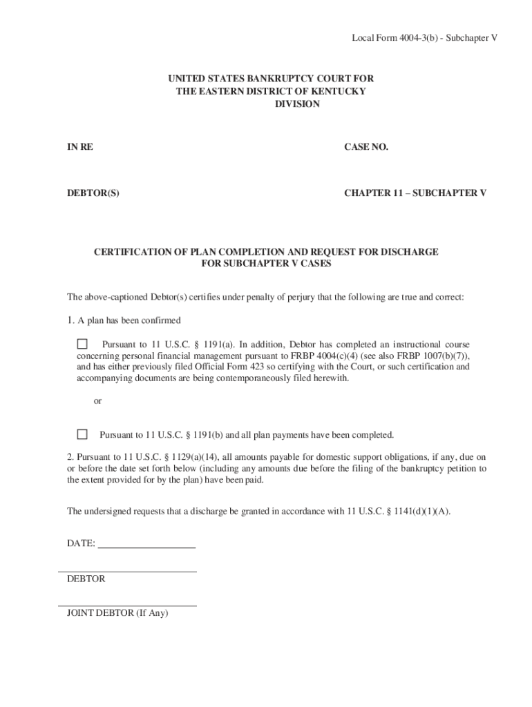 Fillable Online KYEB Local Form 4004-3b Ch 11 - Subchapter V Fax Email ...