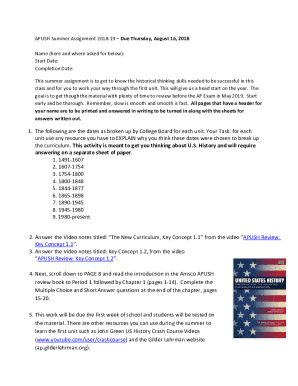 Fillable Online APUSH Summer Assignment 201819 Fax Email Print - pdfFiller