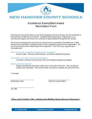 Fillable Online Excellence Exemplified Award Nomination Form Fax Email ...