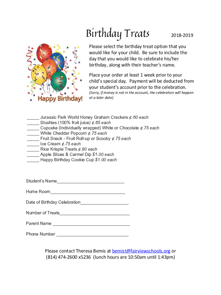 Fillable Online FNS Classroom Celebration Request Fax Email Print ...