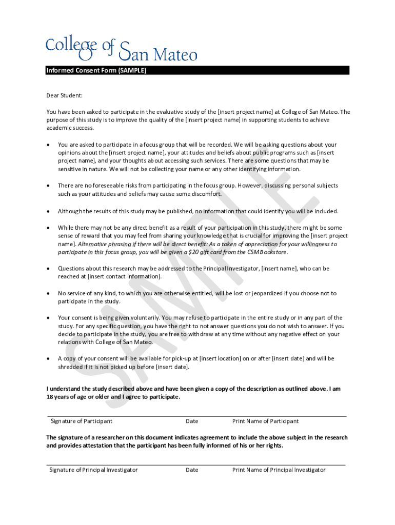 Fillable Online Informed Consent Form (SAMPLE) Fax Email Print - pdfFiller