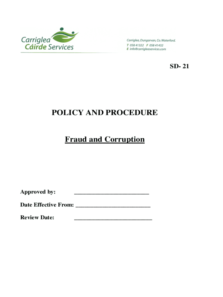 Fillable Online POLICY AND PROCEDURE Fraud and Corruption Fax Email ...