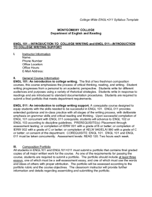 Fillable Online Sample Syllabus - Montgomery College Fax Email Print - pdfFiller