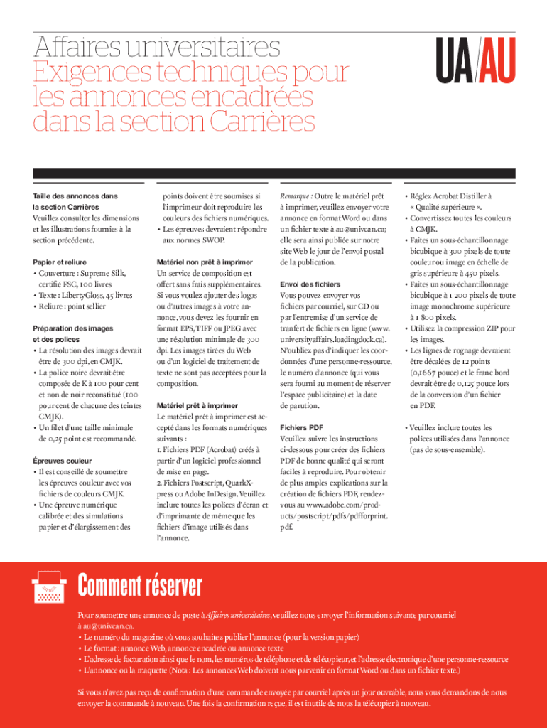 Remplissable En Ligne Exigences techniques pour les annonces encadres dans ... Fax Email ...