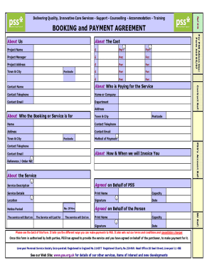 Fillable Online Booking and Payment Agreement Form Fax Email Print ...