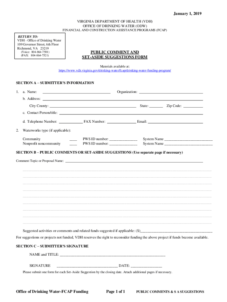Fillable Online Office of Drinking Water-FCAP Funding Page 1 of 1 Fax Email Print - pdfFiller