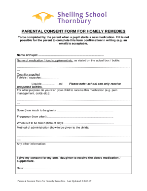Fillable Online PARENTAL CONSENT FORM FOR HOMELY REMEDIES Fax Email ...