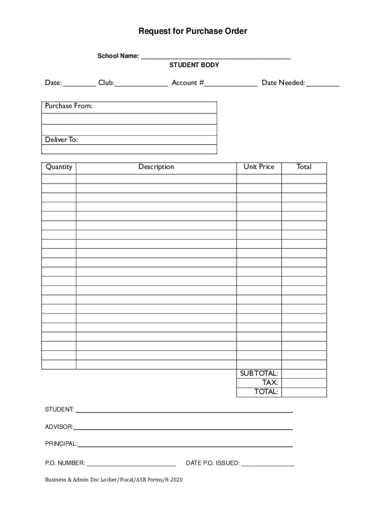 Fillable Online Lehi High School Purchase Order Request Form Fax Email ...