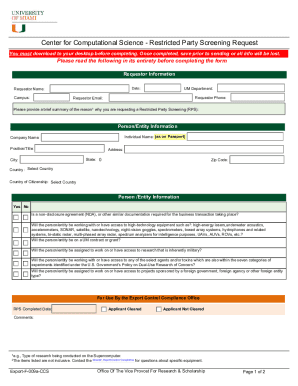Fillable Online Restricted Party Screening Request - Research Fax Email ...