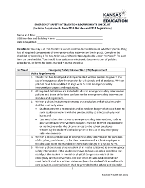 Fillable Online emergency safety intervention requirements checklist Fax Email Print - pdfFiller