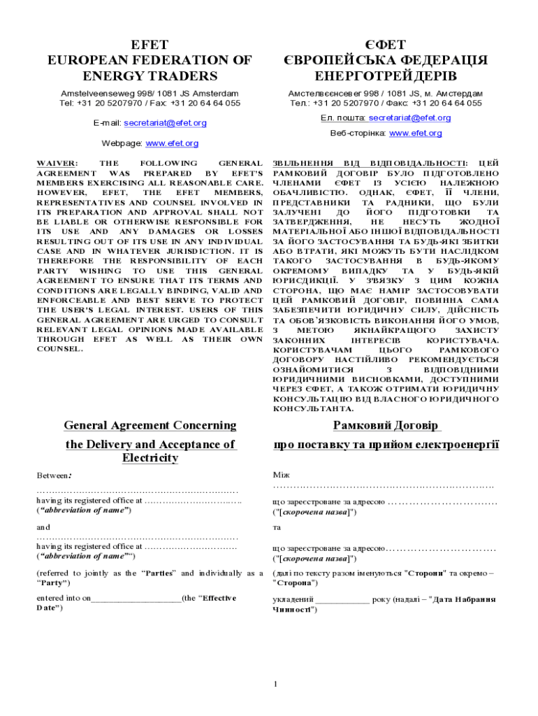 Fillable Online EFET EUROPEAN FEDERATION OF ENERGY TRADERS ... Fax ...