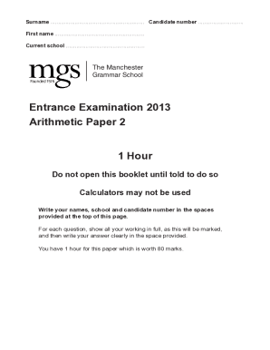 Fillable Online year 7 entrance exams maths specimen paper 3 answers ...