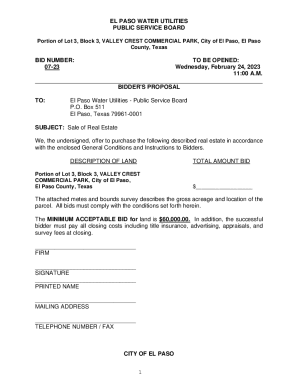 Fillable Online Bids & RFPs from El Paso Water Utilities in Texas State ...