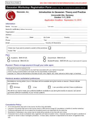 Fillable Online Gaussian Workshop SA Registration Form (please mail ...