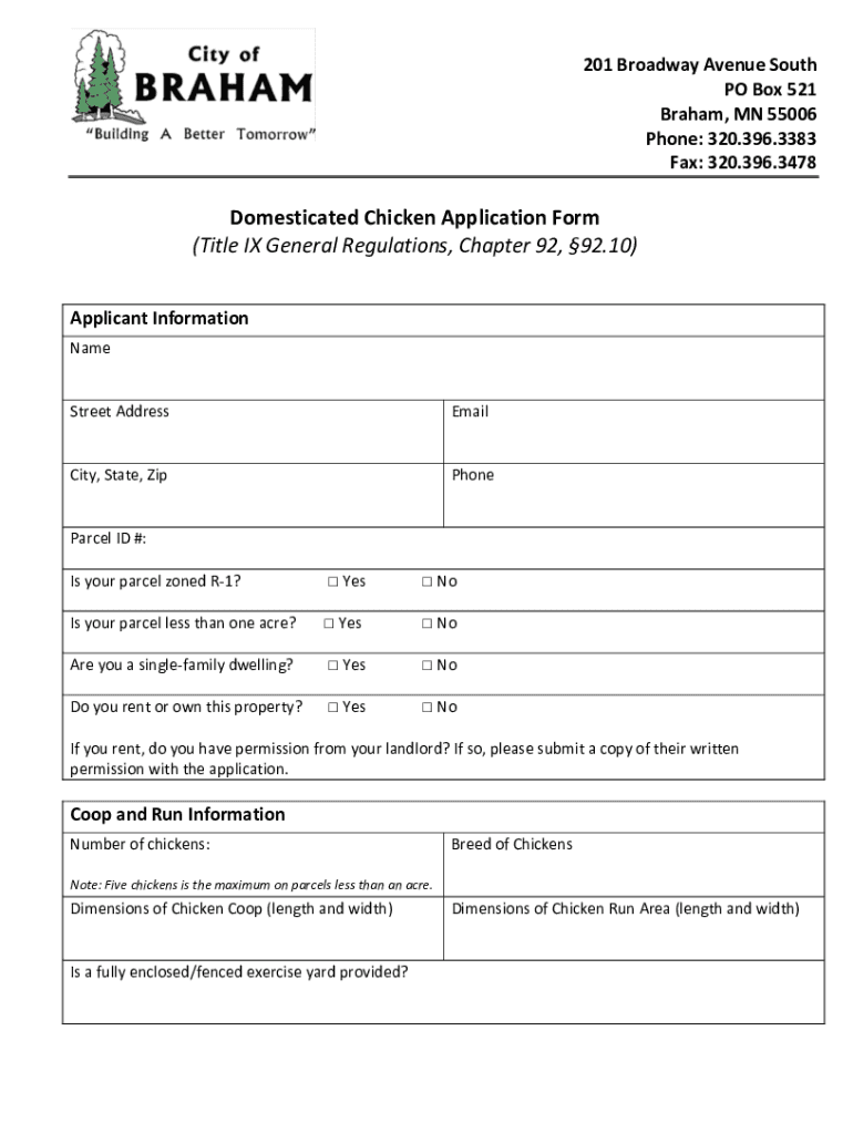 Fillable Online Domesticated Chicken Application ... Fax Email Print ...