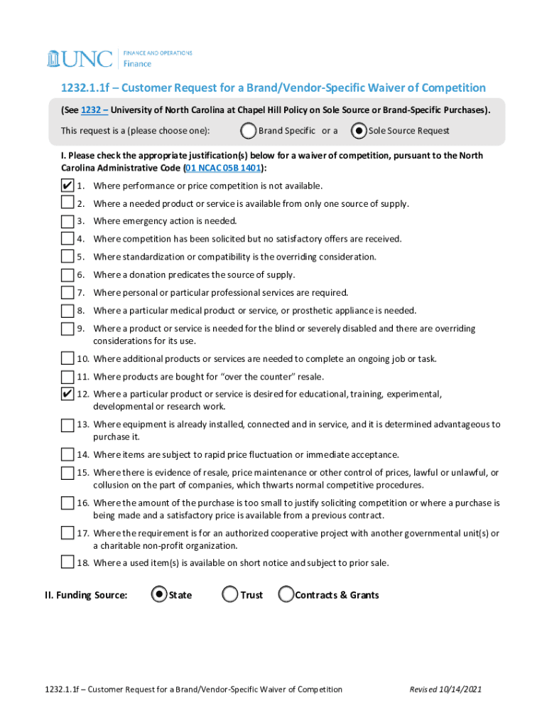 Fillable Online exss unc Waiver of Competition / Single or Sole Source ...
