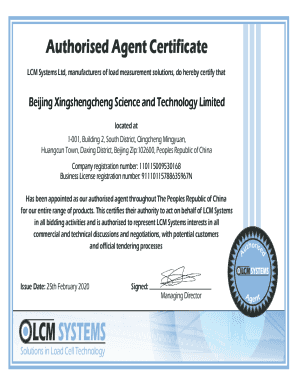 Fillable Online Authorised Agents Certificate - Beijing Xingshengcheng ...