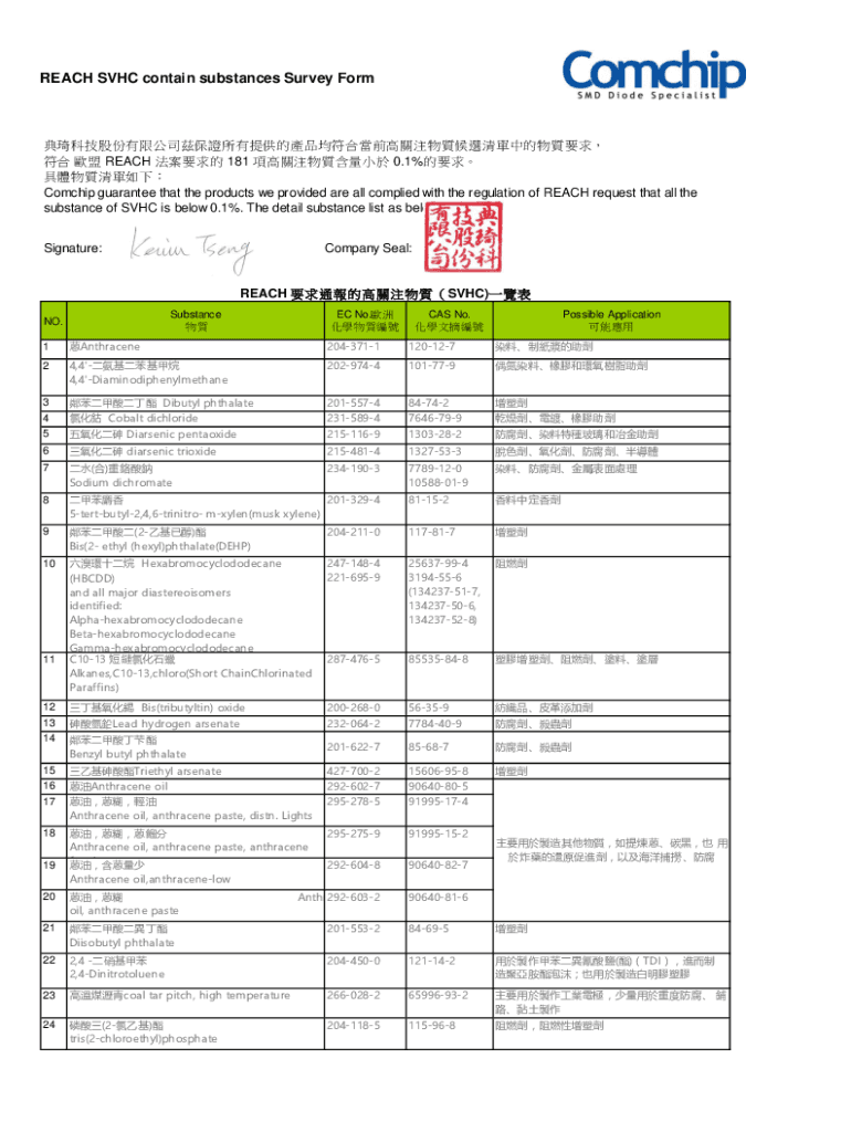 Fillable Online REACH Certificate of Compliance Example Fax Email Print ...