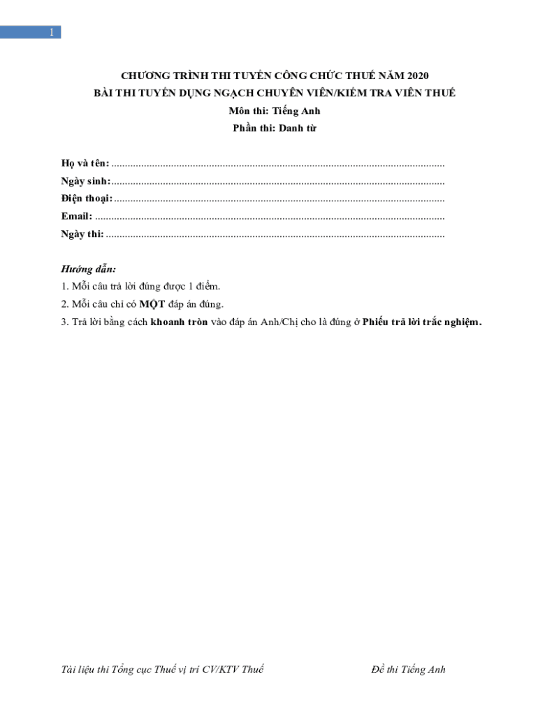 Fillable Online Ti liu thi Tng cc Thu v tr CV/KTV Thuthi Ting ... Fax ...