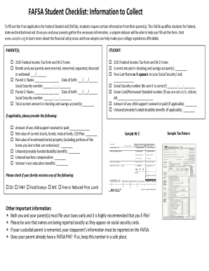 Fillable Online FAFSA Student Check List: What You Need To Apply Fax ...