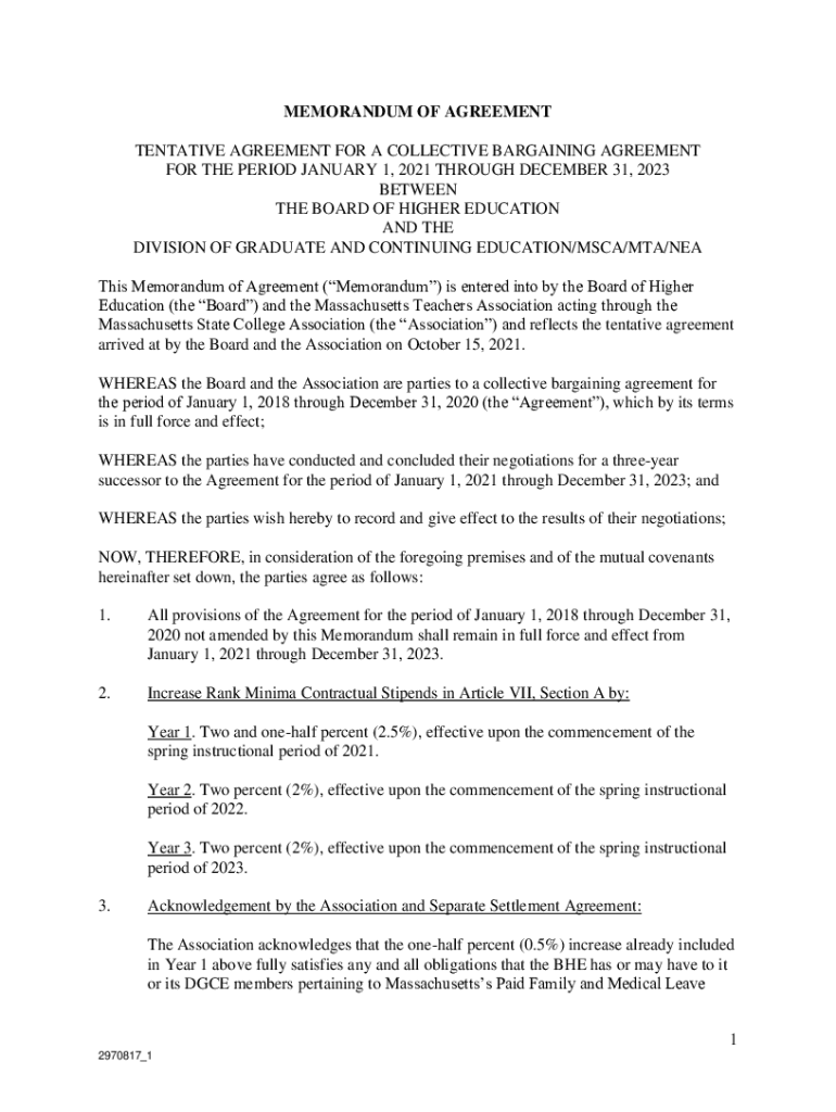 Fillable Online TENTATIVE AGREEMENT FOR A COLLECTIVE BARGAINING ...