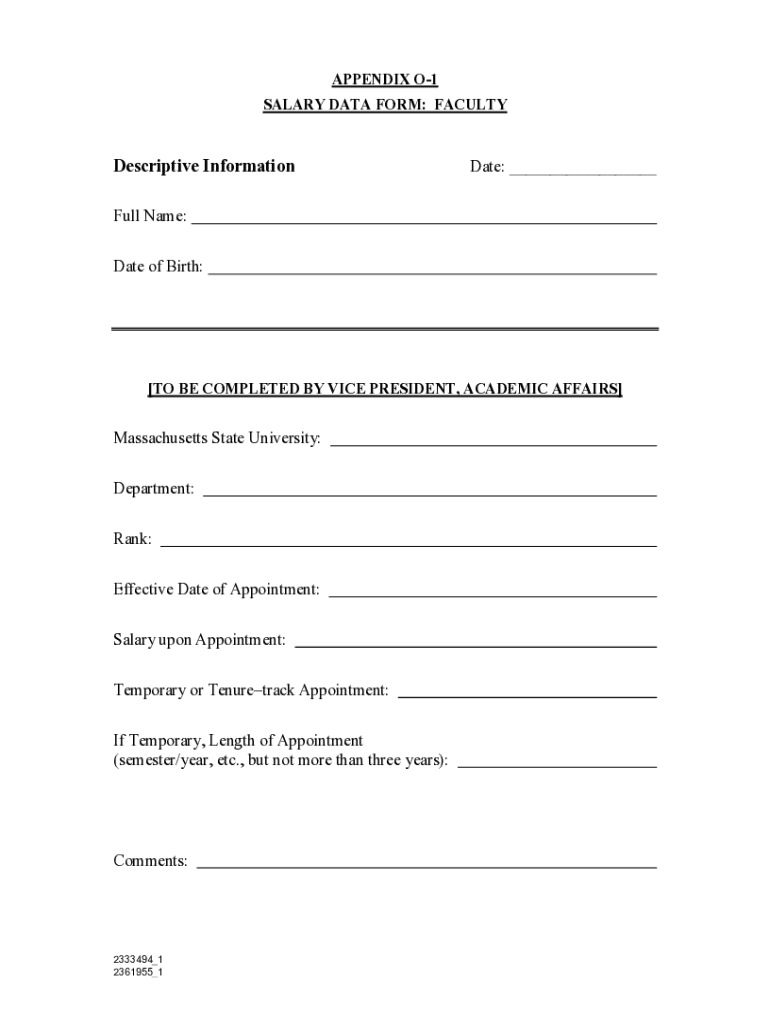 Fillable Online Appendix O1 Salary Data Sheet Fax Email Print - pdfFiller