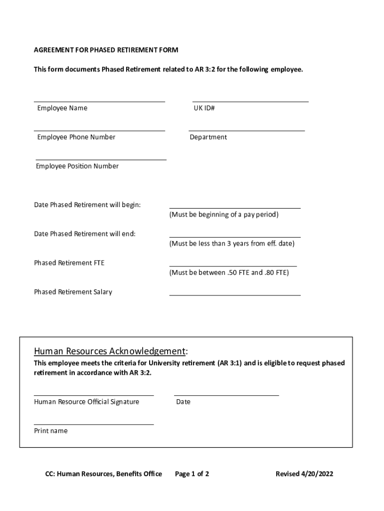 Fillable Online hr uky agreement for phased retirement form Fax Email ...