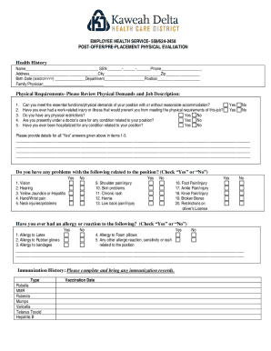 Fillable Online OCCUPATIONAL HEALTH SERVICE Pre-Placement ... Fax Email ...