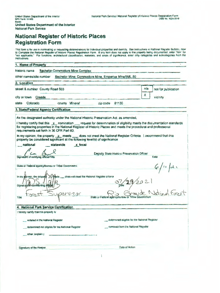 Fillable Online COMineralBachelor-Commodore Mine Complexfor fwd to NPS ...