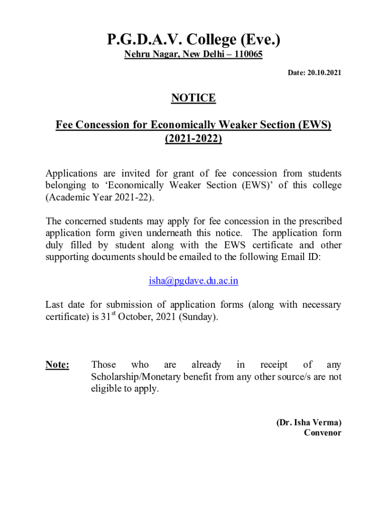 Fillable Online Notice regarding fee concession and application form ...