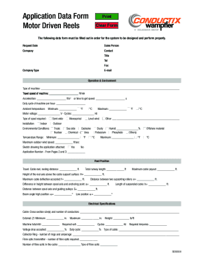 Fillable Online Application Data Form Motor Driven Reels Fax Email ...