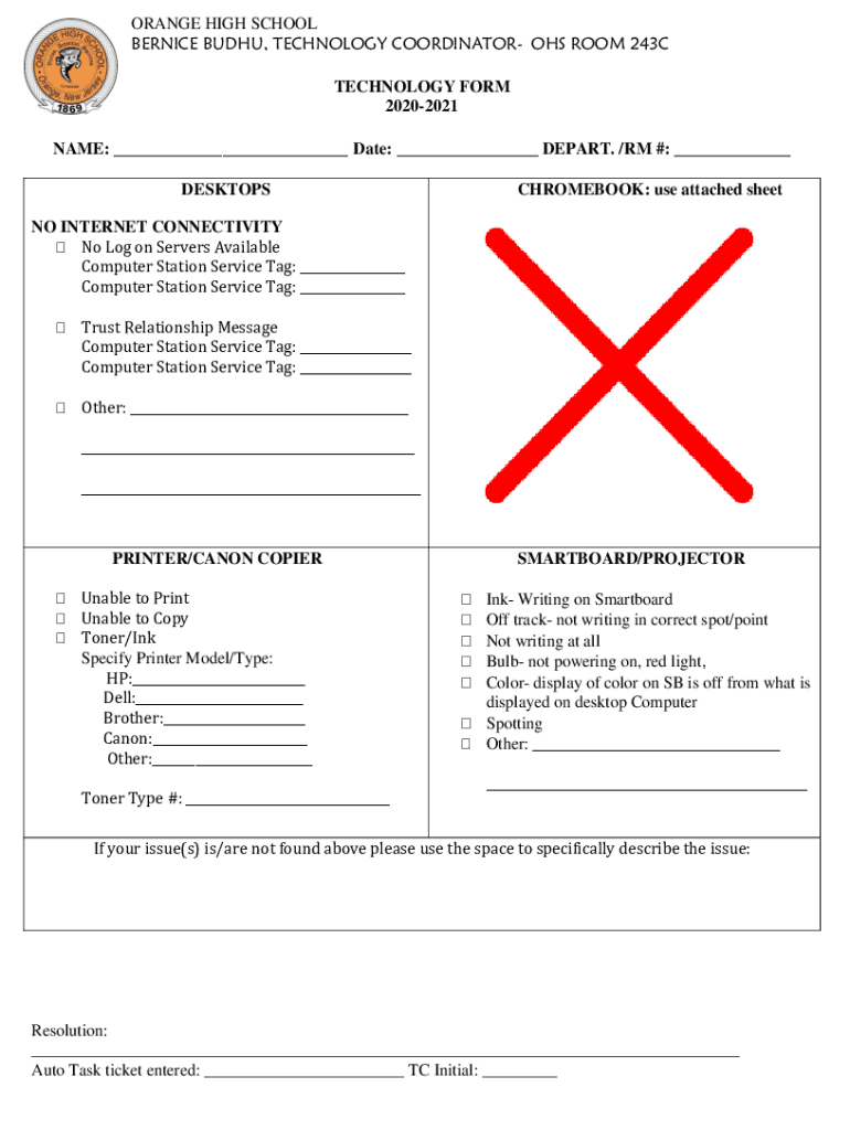 Fillable Online Orange High School Chromebook Inventory Form Fax Email Print - pdfFiller