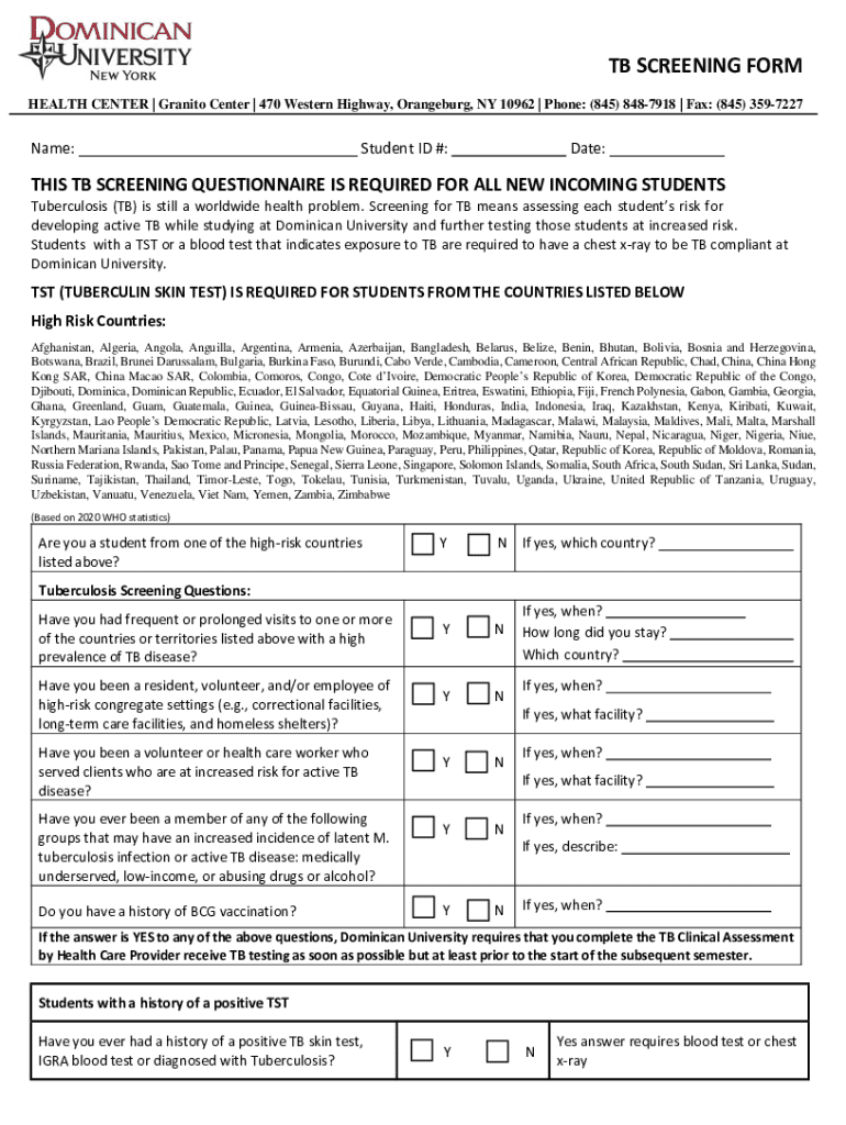 Fillable Online TUBERCULOSIS TESTING FORM Fax Email Print - pdfFiller