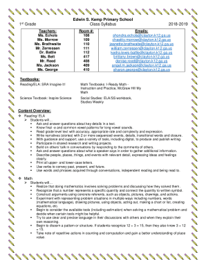 Fillable Online Edwin S. Kemp Primary School 1st Grade Class Syllabus ...